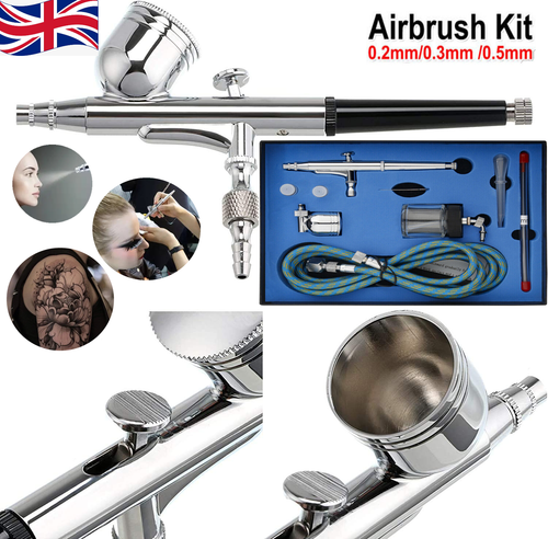 Airbrush Kit Dual Action Spray Gun Model Paint Tattoo 0.2/0.3/0.5MM For ...