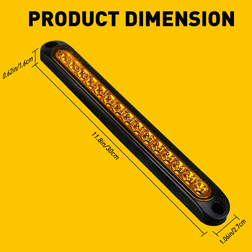 2PCS Amber LED Strip Truck Trailer Stop Tail Flowing Turn Signal Brake ...