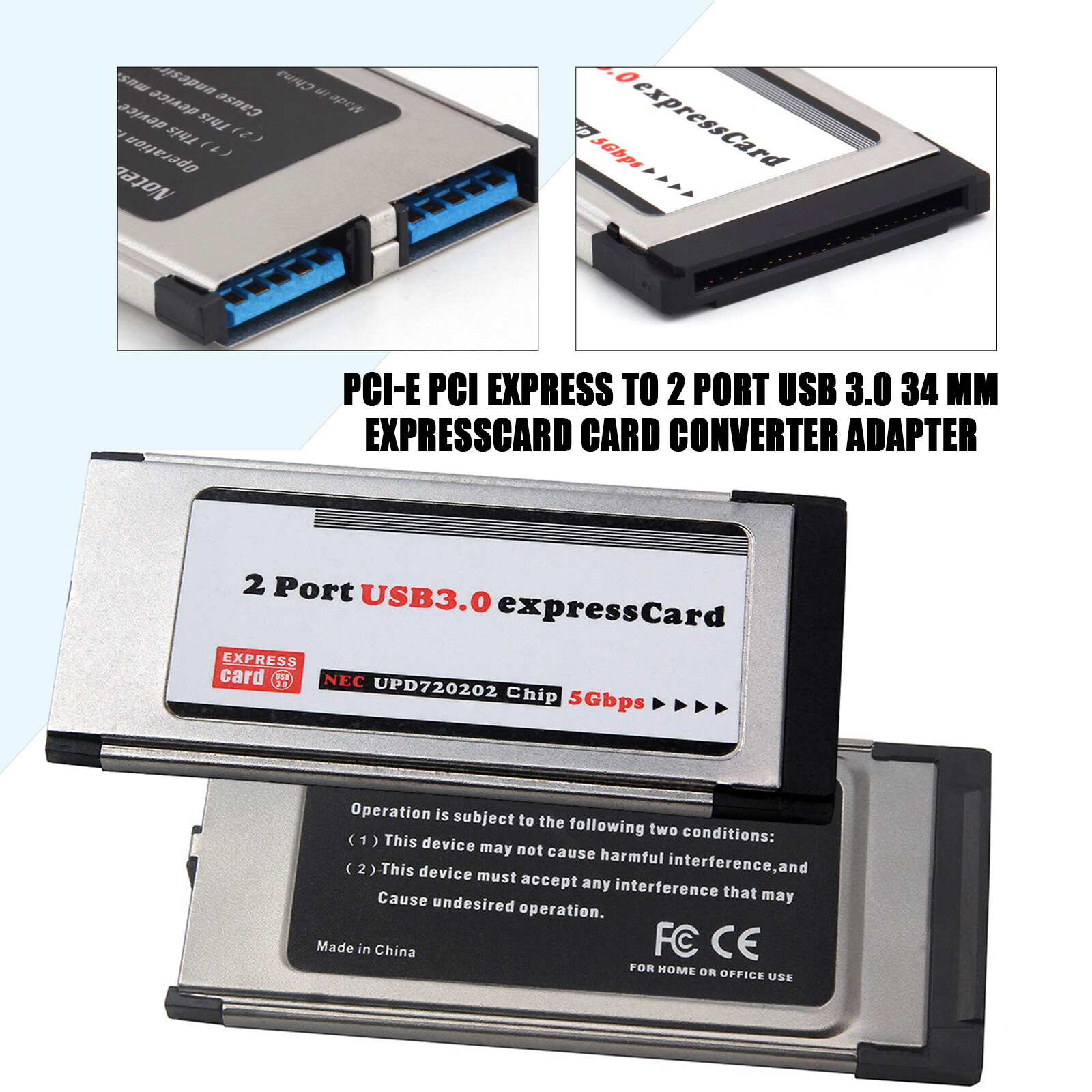PCI-E PCI Express To 2 Port USB 3.0 34 mm Expresscard Card Converter ...
