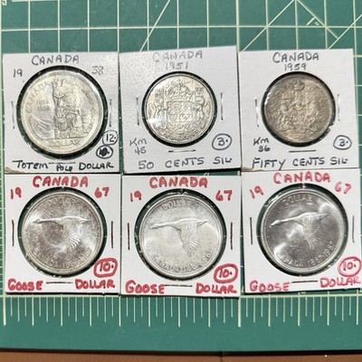 Canada Silver Coin Lot 1951–1967 Totem Pole & Goose Dollar & 50 Cent ~3 ...