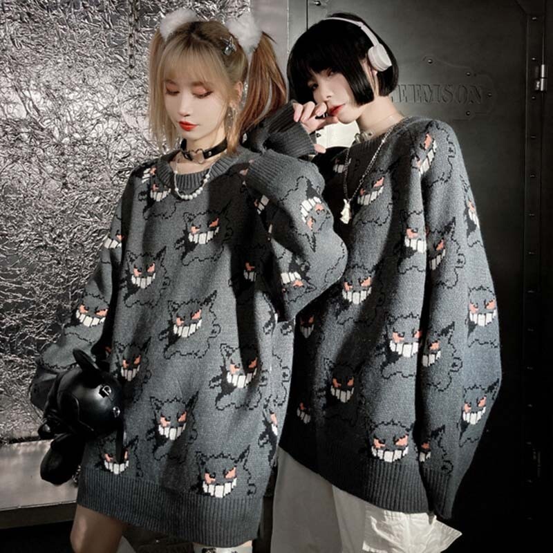 Harajuku Gengar Jacquard Sweater Knit Pullover Tops Anime Sweaters Men ...