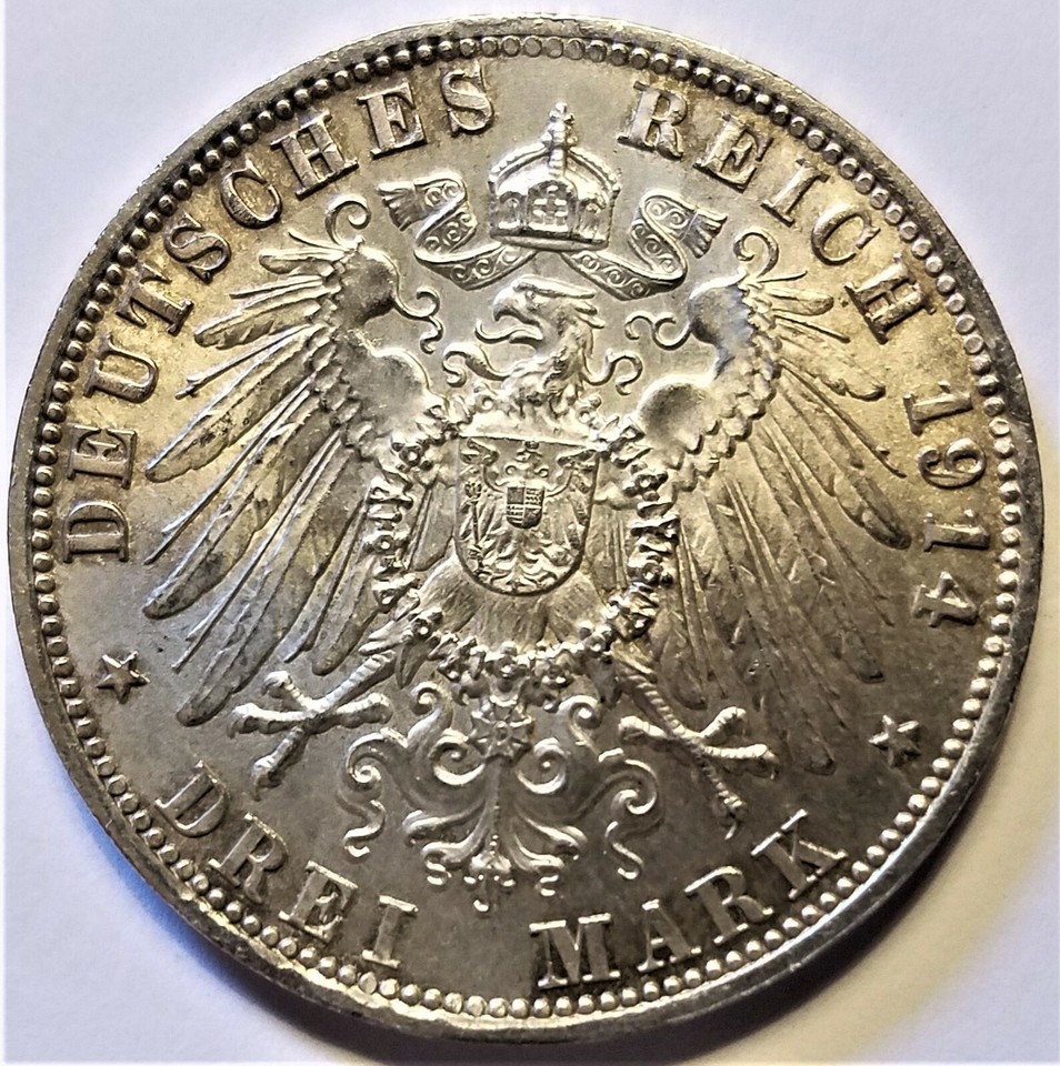 German States 1914-D Bavaria 3 Mark BU Silver Coin - Ludwig III - One ...