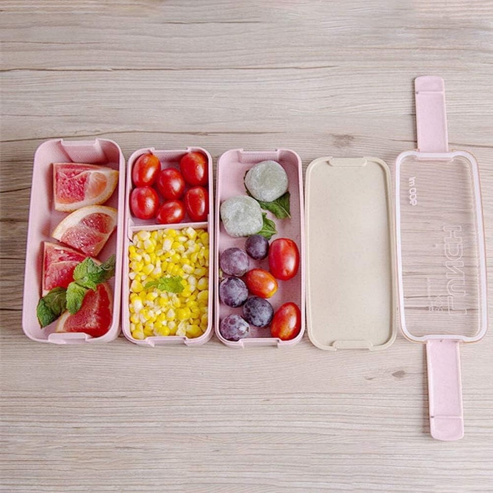 3 Compartments Lunch Box 3 Layer Food Container Set Bento Storage Box ...