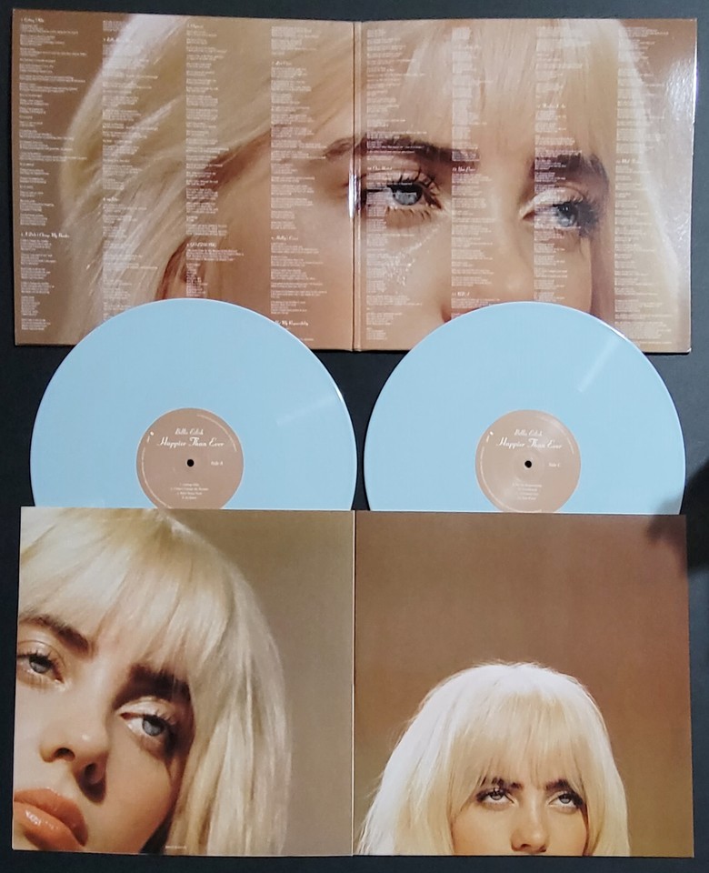 BILLIE EILISH Signed HAPPIER THAN EVER Pale Blue Vinyl Album 2LP ...
