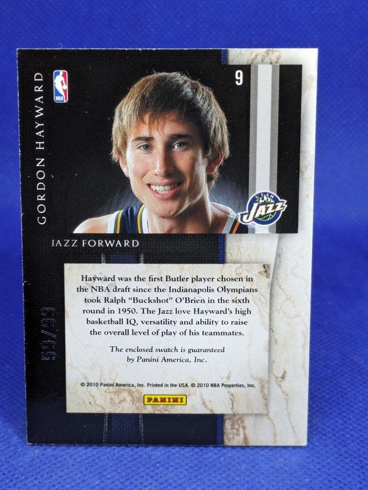 2010-11 Panini Limited Freshman Patch Rookie Card Gordon Hayward 59/99 ...