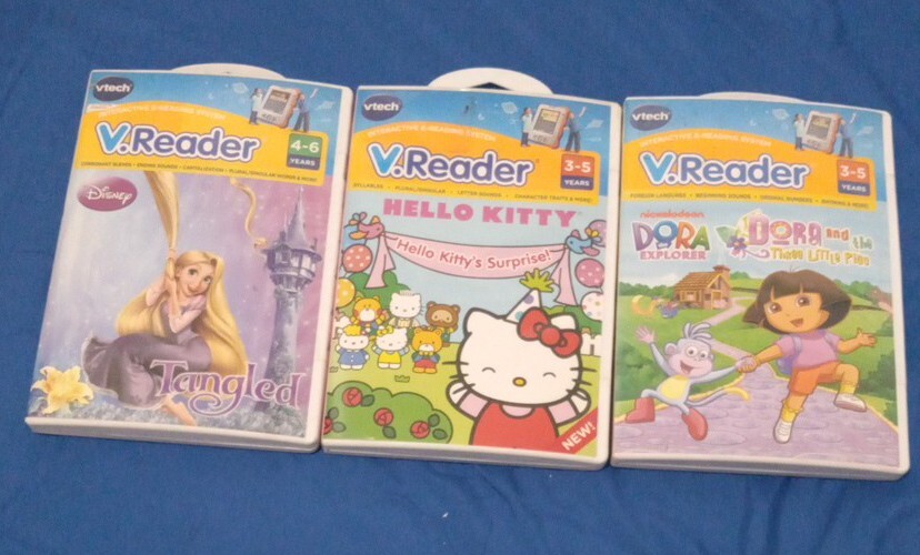 LOT OF 3 VTech V.Reader Dora Hello Kitty Tangled 😁💯 ️🏝👍 | eBay