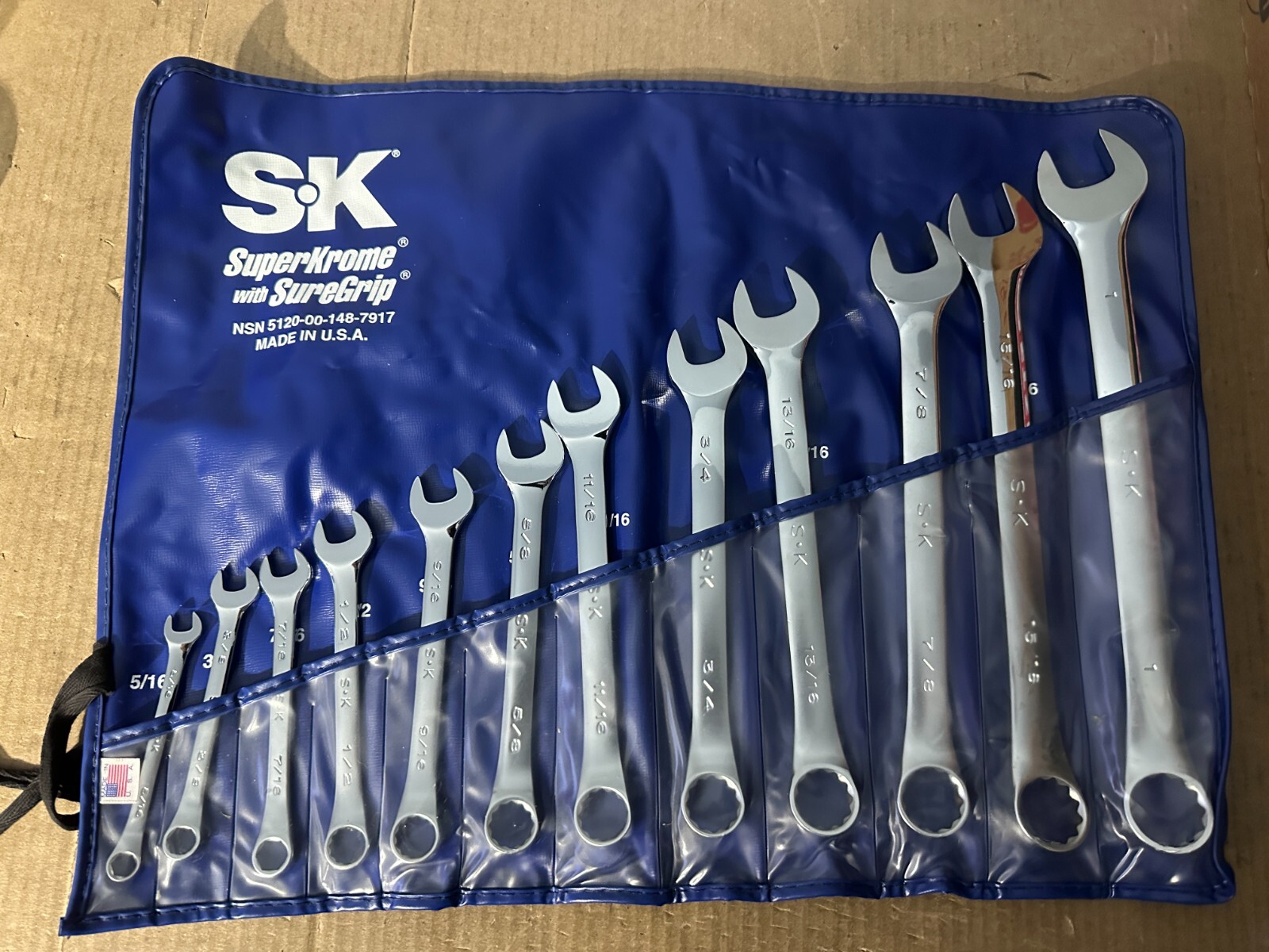 S-K TOOLS 12 PC SAE SUPER KROME 12 & 6 PT COMB. WRENCH SET 5/16" TO 1 ...