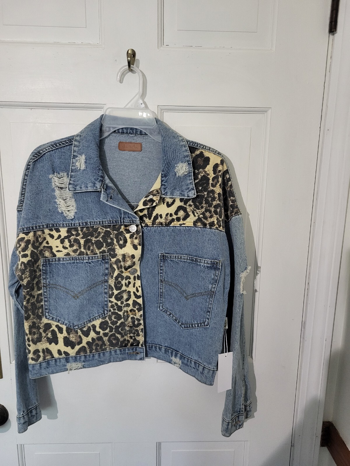 She & Sho Distressed Leopard Jean Jacket Size L | eBay