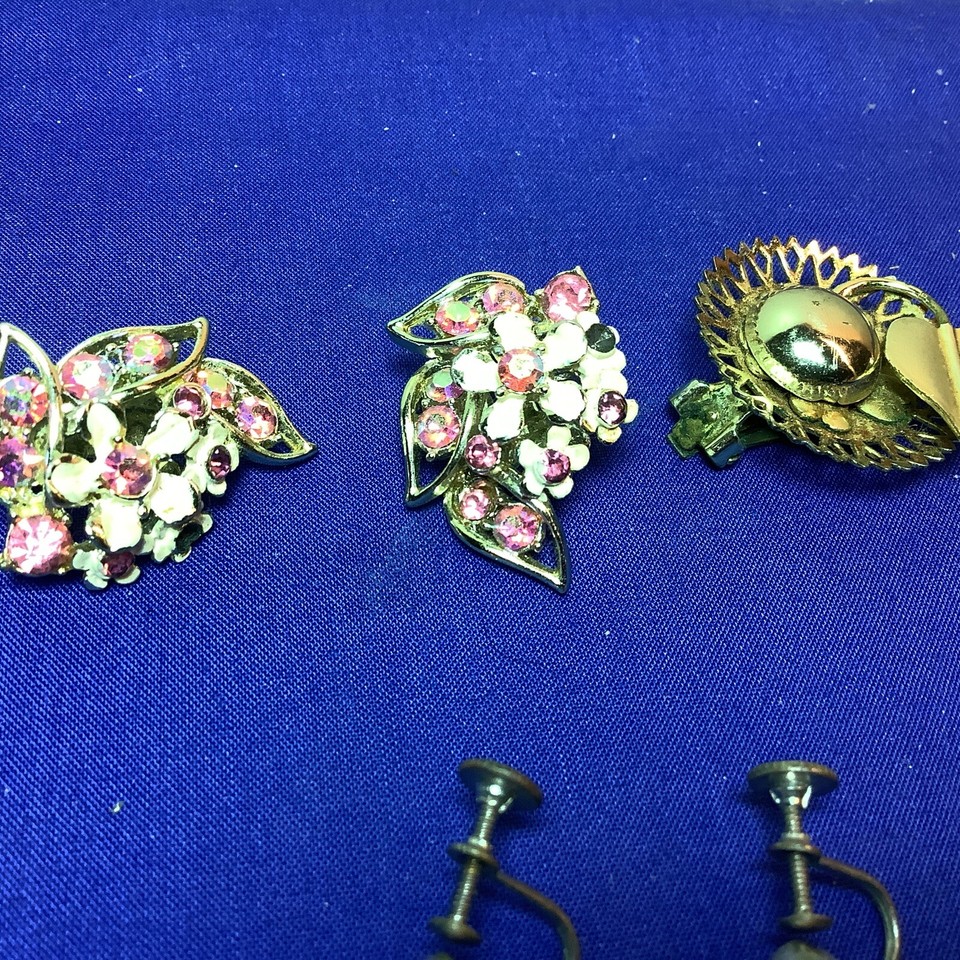 Vintage LOT Clip & Screw Back Earrings AB Crystal Dangle Enamel ...