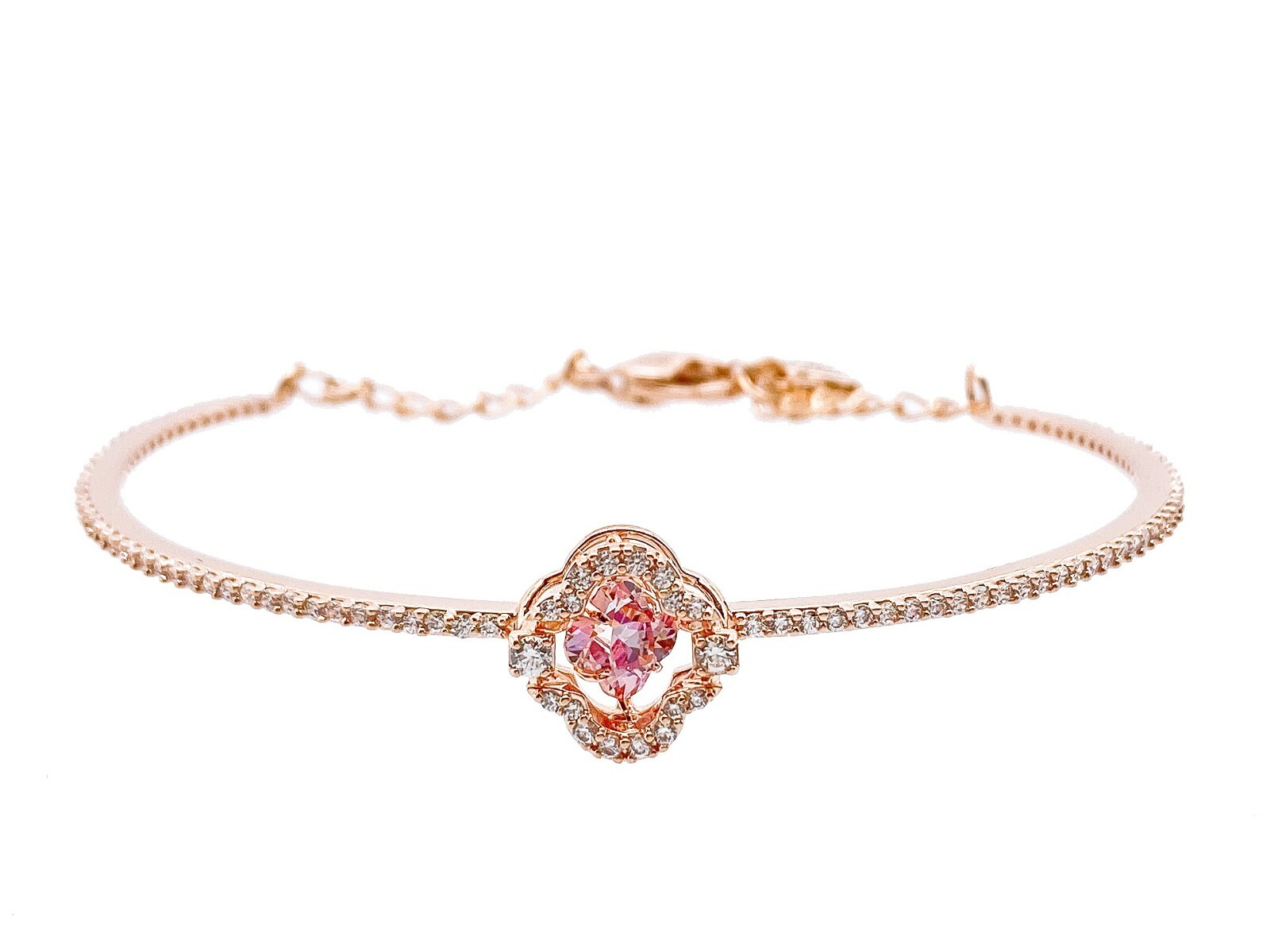 New SWAROVSKI Rose Gold Sparkling Dance Pink Clover Bangle Bracelet ...