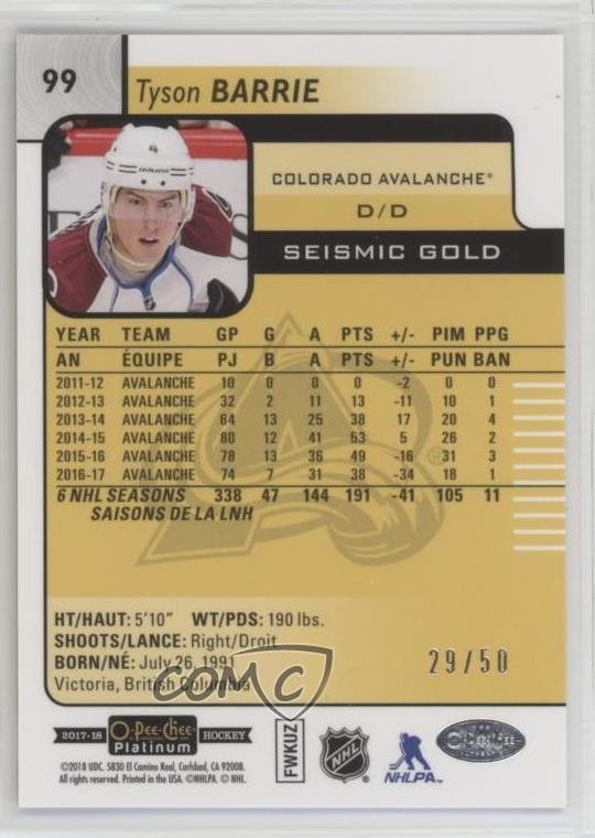 2017-18 O-Pee-Chee Platinum Seismic Gold /50 Tyson Barrie #99 | eBay