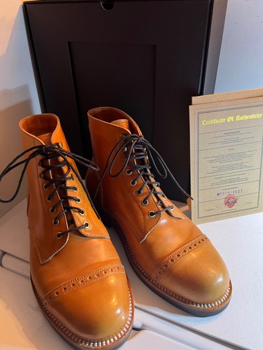 TXTURE Shinki shell cordovan men’s boots cognac brogue toe caps Vibram ...