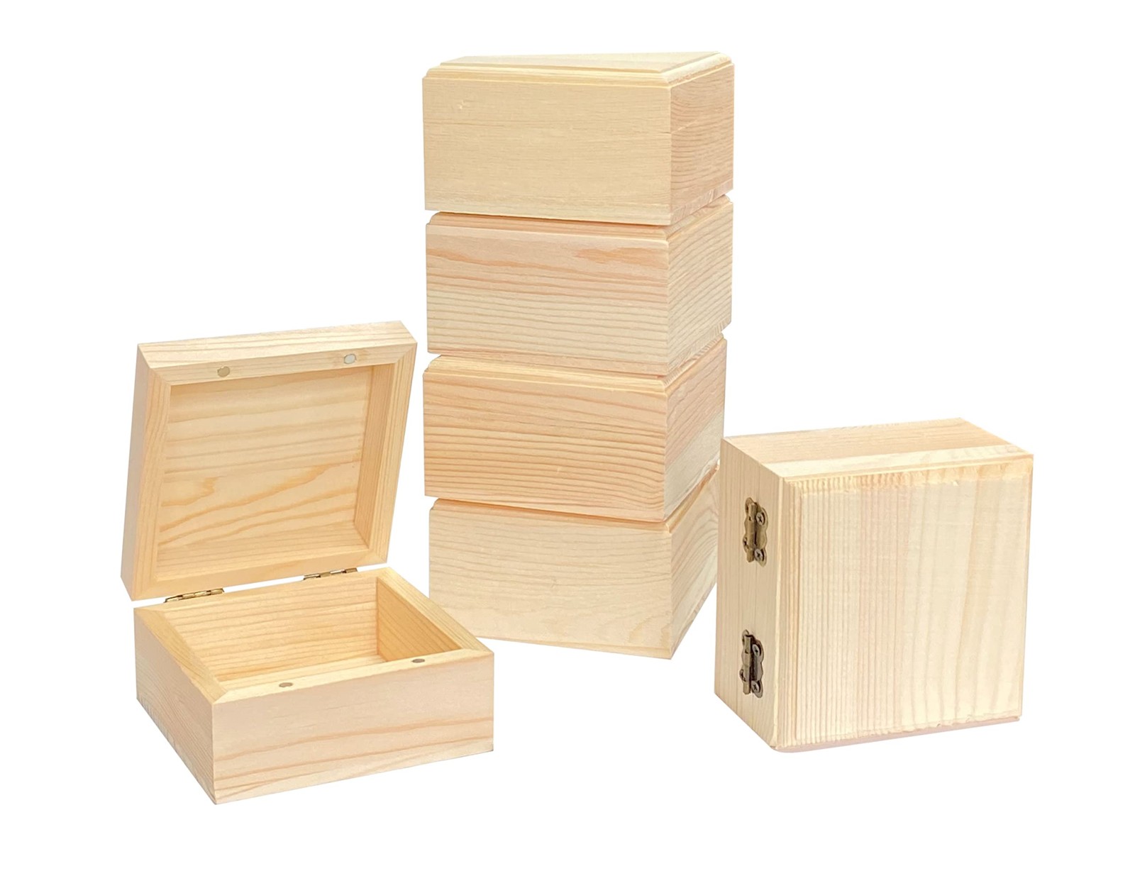 6 Pack Unfinished Wood Box Crafts Wooden Square Box with Magnetic ...