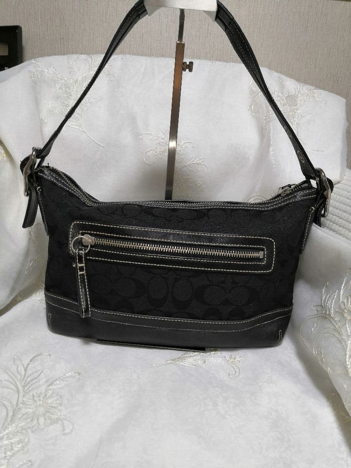 COACH 9363 East West Signature Black Shoulder Canvas Leather Y2K ...