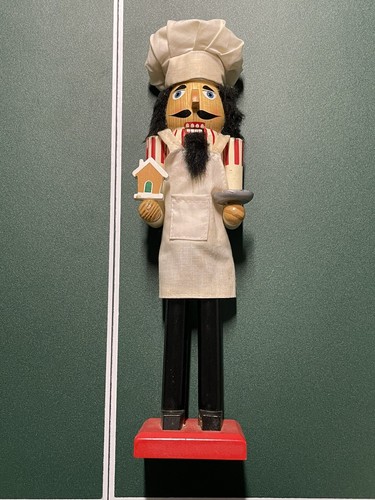 Wooden Chef Baker Nutcracker Statue Apron Holding Gingerbread House Bread 15" | eBay