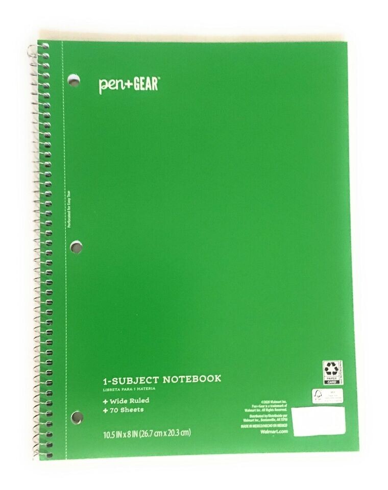 Pen + Gear 1 Subject Notebook, College Ruled, 70 Sheets (Blue & Green ...