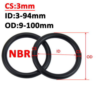 CS 3mm O-Ring Nitrile Rubber Black Oil Seal Gasket Metric ID 3mm-94mm ...
