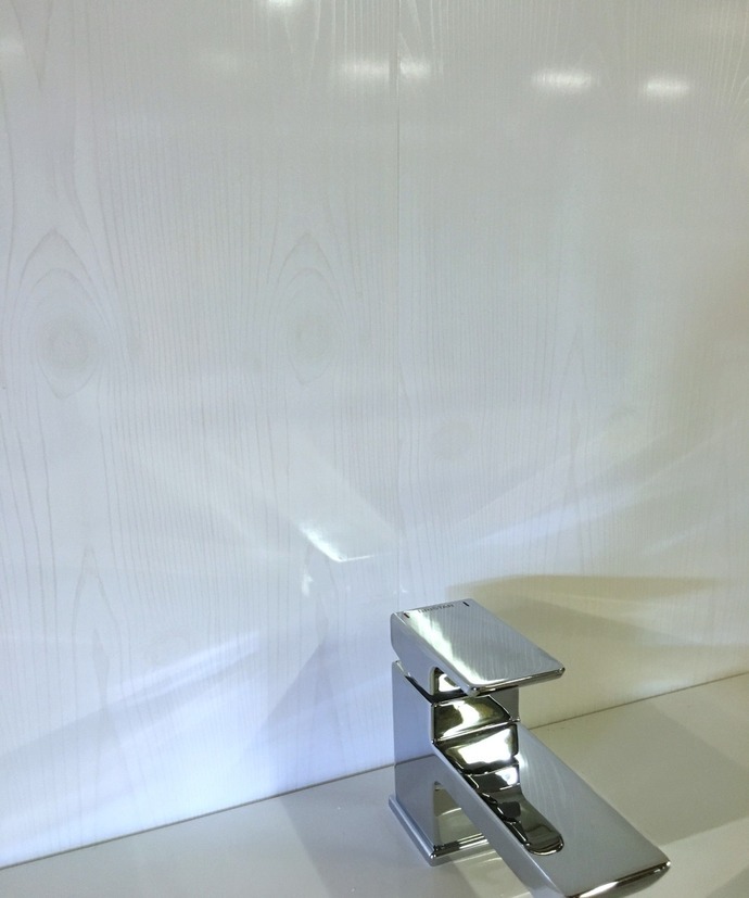 White Ash Gloss Bathroom PVC Cladding Kitchen Ceiling Panels Shower Wet ...
