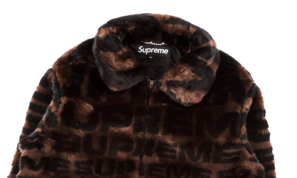 DS New Supreme Faux Fur Repeater Bomber Brown Black Box Logo DS New Supreme Faux Fur Repeater Bomber Brown Black Box Logo