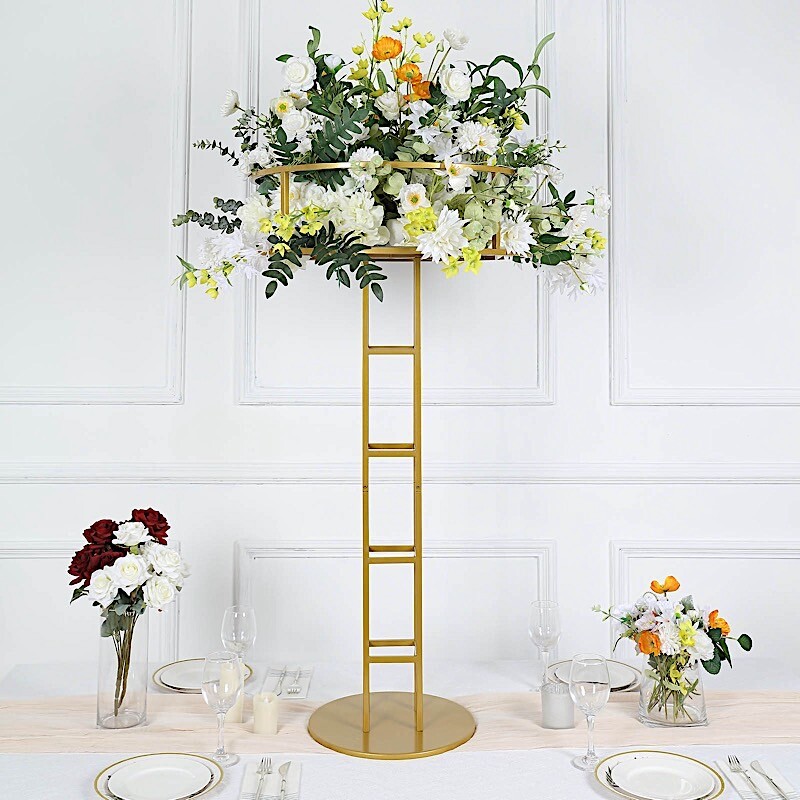Gold 46 in Round Top Metal Floral Riser DISPLAY STAND Centerpiece Party ...