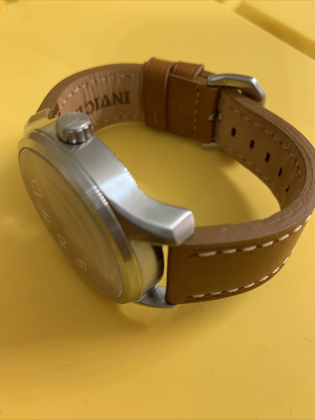 Invicta 5458 Military Sub Second Big Date 45mm Red Dial Brown Leather ...