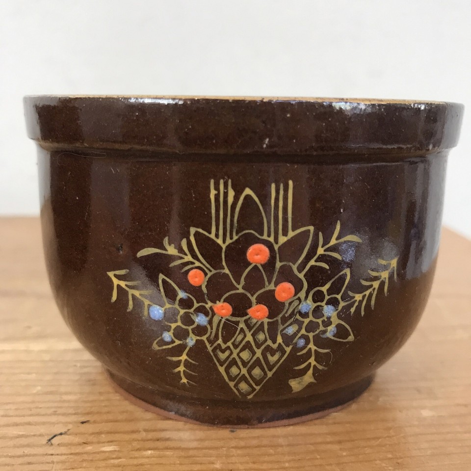 Set Lot 3 Vtg Japanese Clay Pottery Brown Redware Glazed Floral Miso ...