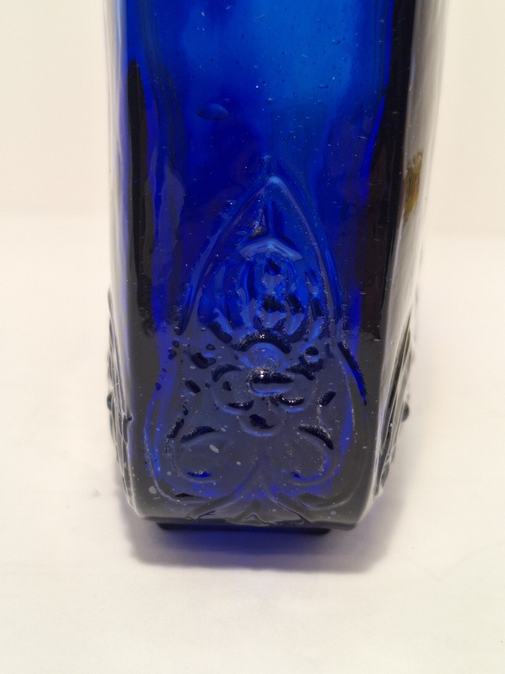Cobalt Blue Glass Bottle Art Nouveau Vintage Spain Recylcled Glass 8¼ ...