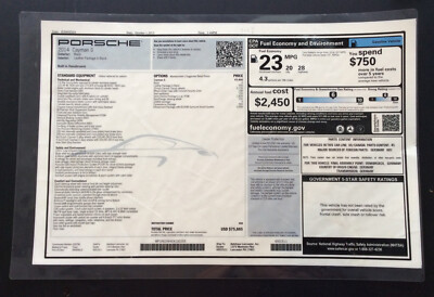 PORSCHE 2014 CAYMAN S Auto Dealer Original MSRP Monroney Window Sticker ...