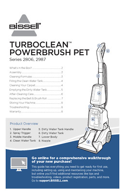 Bissell Turbo Clean Power Brush Pet 2806 2987 Instruction Manual User ...