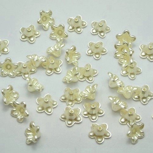 1000 Ivory Acrylic Pearl Bead Cap Bell Flower 10mm Center Hole Sew ...