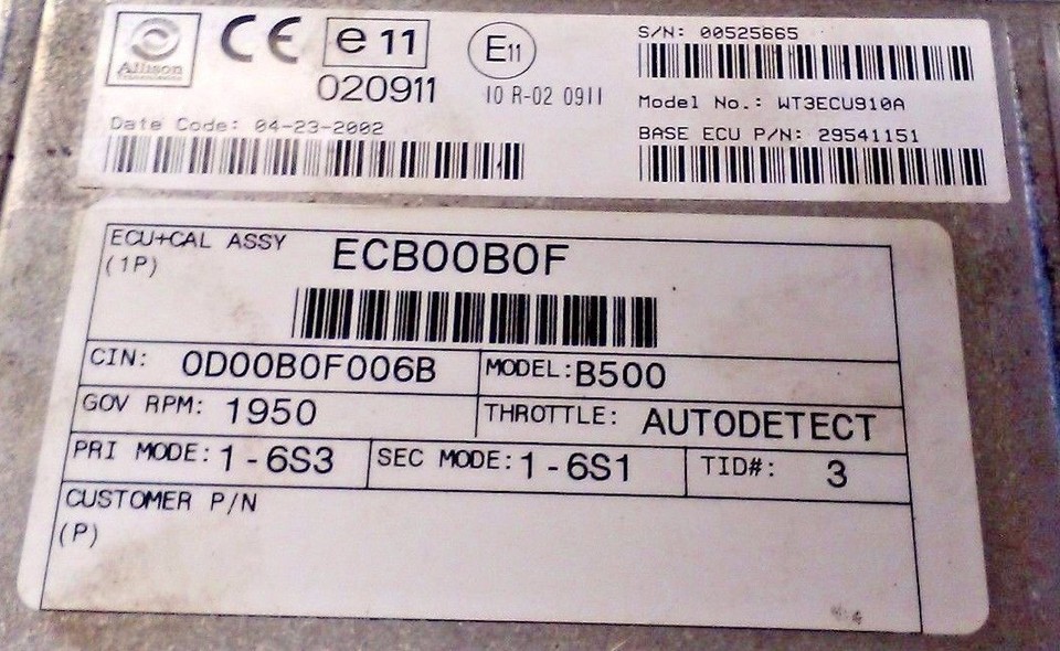 ALLISON ECU WTEC-3 TRANSMISSION #29541151 #29537291 #29538352 6 MONTH ...