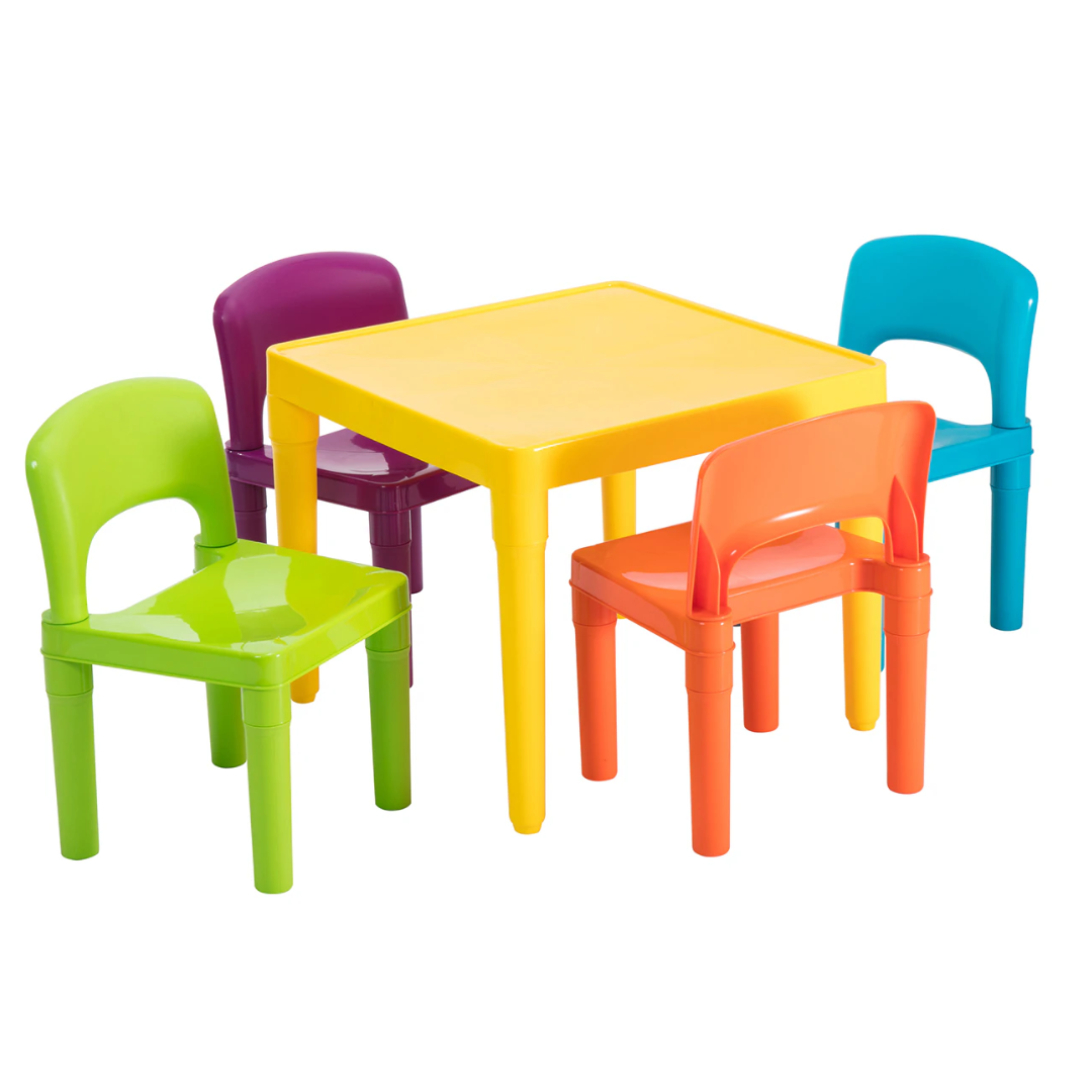 Coloured Kids/Children Play Table & 4 Chairs Plastic Furniture Set 3-8y ...