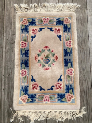 Vintage Chinese Oriental Area Rug Flower Design Wool Thick Pile | eBay