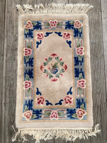 Vintage Chinese Oriental Area Rug Flower Design Wool Thick Pile | eBay