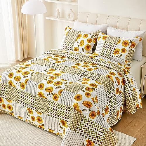 100% Cotton Quilt King Size Orange Sunflower Bedding Set King (106"x96 ...