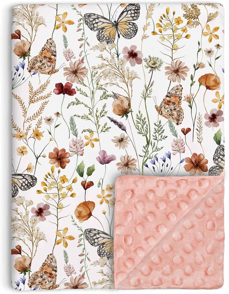 Wildflower Butterfly Baby Blanket Girls Soft Double Layer Minky Dotted ...