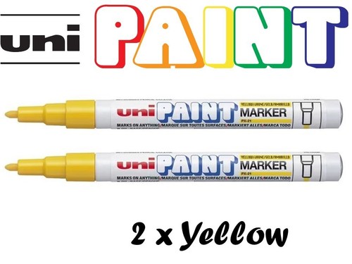2 x YELLOW Uni Paint PX21 Paint Marker 0.8-1.2mm Bullet Point PX21Y ...