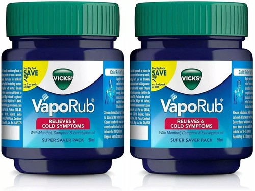 Vicks Vaporub Relives Cough, Cold, Blocked Nose & Pain Chest Rub 50gm ...