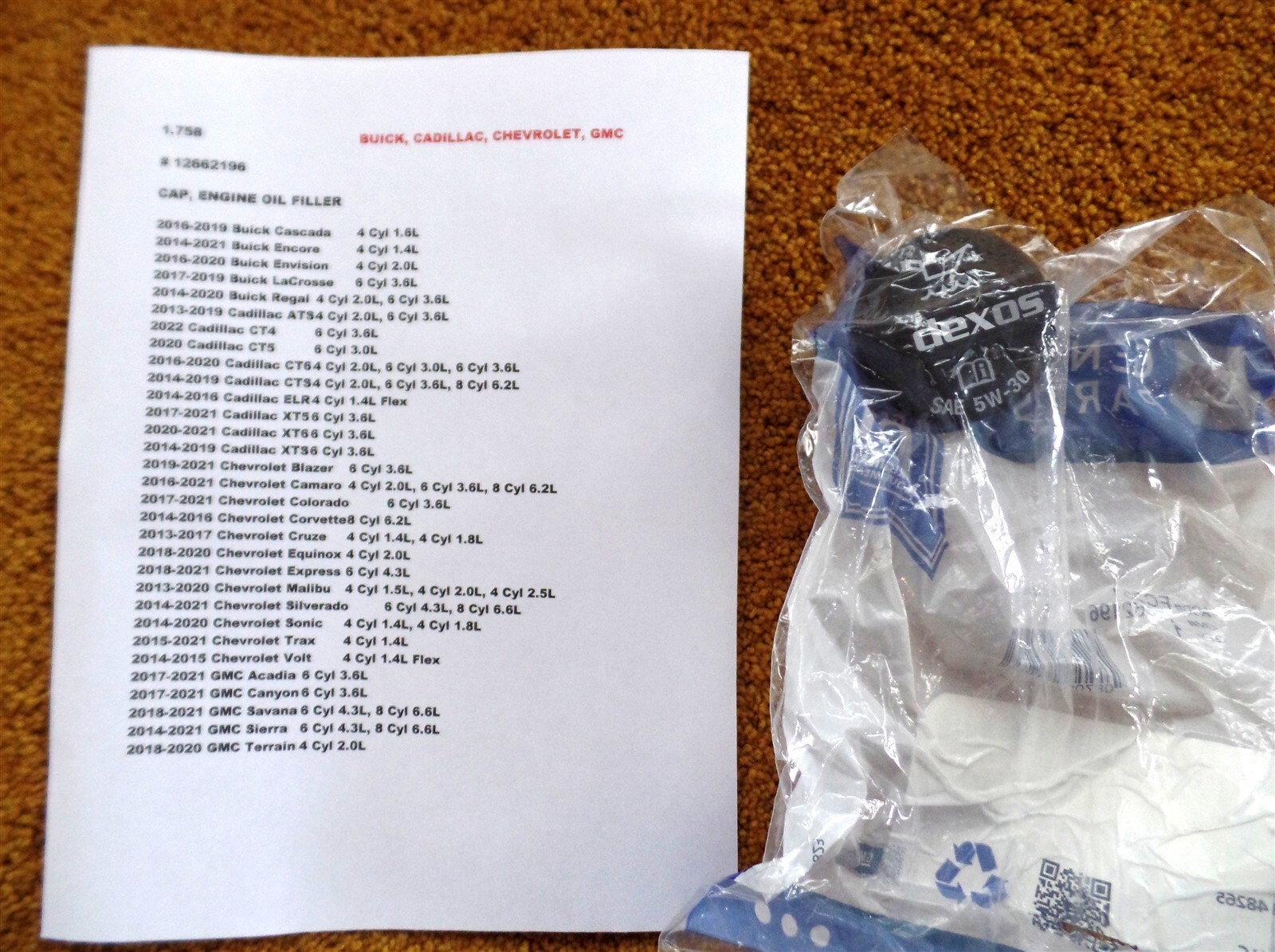 2013-2021 Bui/Cad/Chev/GMC Eng Oil Filler Cap NEW 12662196 FC251 ...