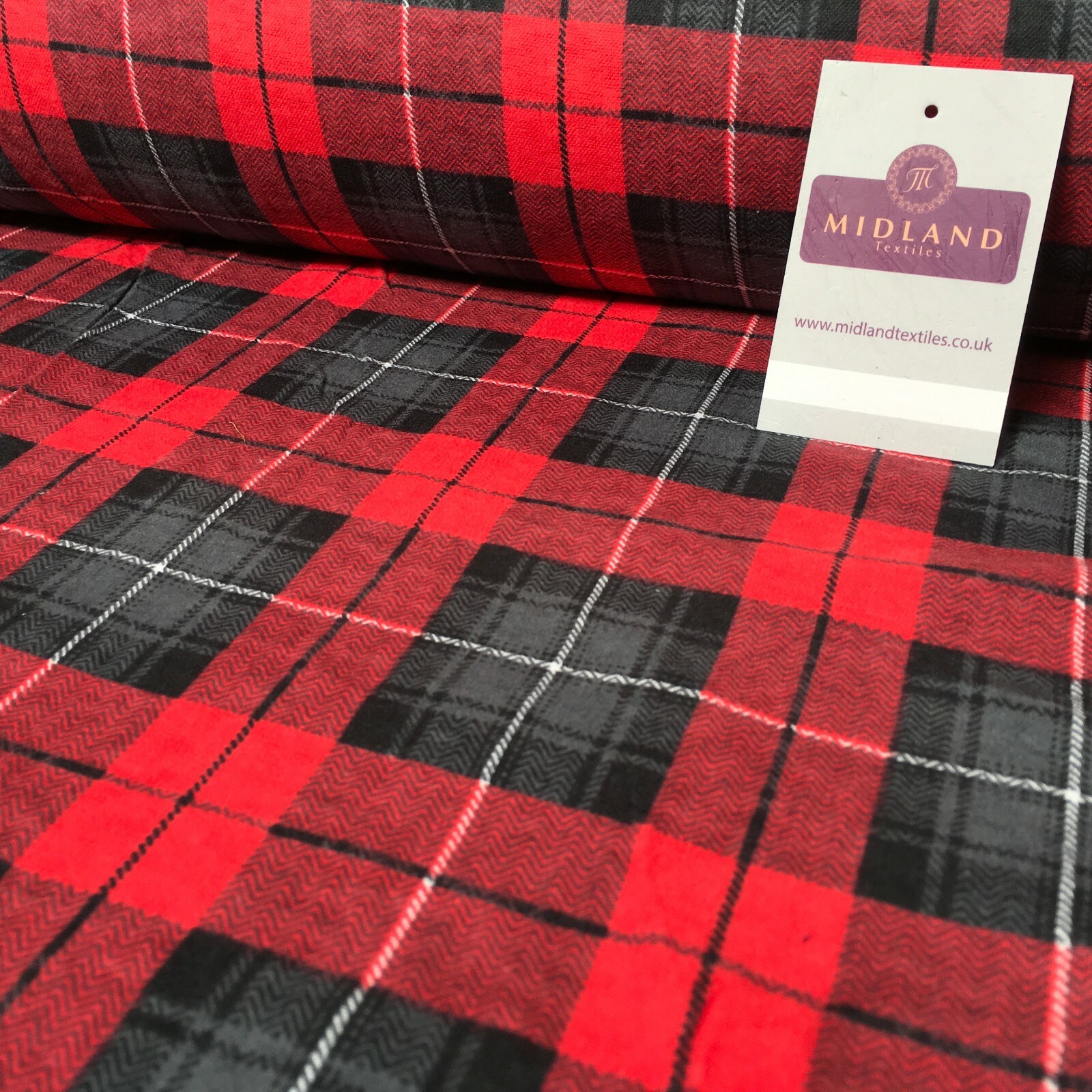 Red Grey Tartan Cotton Wynciette Soft Brushed Flannel Fabric 58" Wide ...