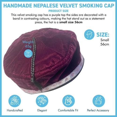 Size 57cm, medium, Handmade Nepalese deep purple velvet Smoking Cap ...