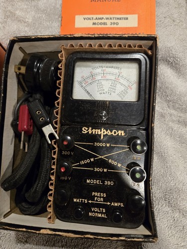 Vintage Simpson Model 390 Cat. No. 12480 Ac Volt-Amp-Watt-Meter ...