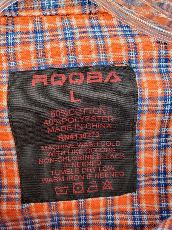 RQQBA Men’s Long Sleeve Orange & Blue Plaid Button Up Size Large NWT | eBay