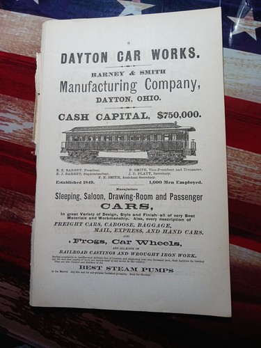 1875 railroad Print Ad DAYTON CAR WORKS saloon Passanger Train Cars ...