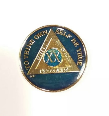 20 Year AA Sobriety Coin Medallion- Rich Midnight Blue Enamel 20th Year ...