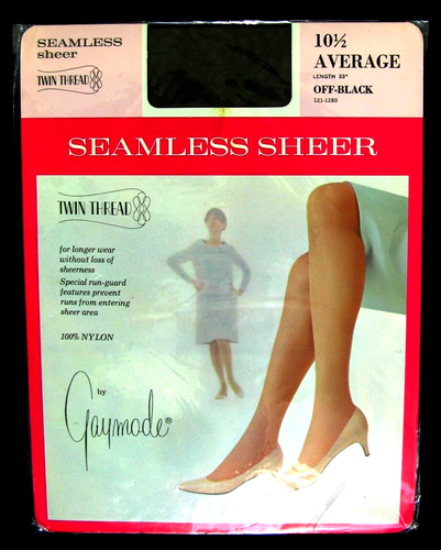 1 Pr VINTAGE~GAYMODE~BLACK RHT 15 DEN SHEER FLAT KNIT NYLON STOCKINGS ...