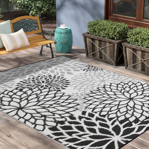 Outdoor Rug 5x8 ft Waterproof, Reversible Outdoor 5x8ft Black&white ...