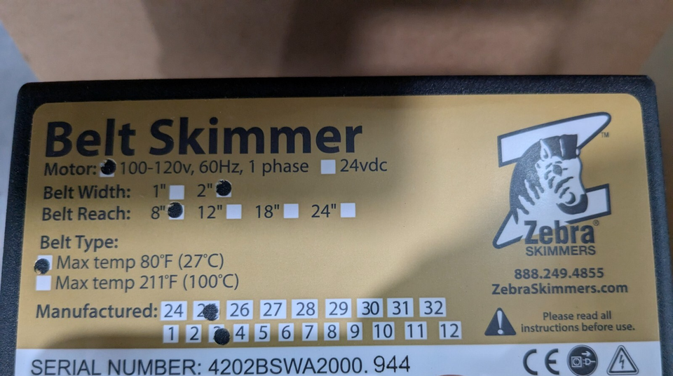 Zebra Skimmers 2" X 8" Poly Belt Skimmer Max Temp 80F BPF2-08 | eBay