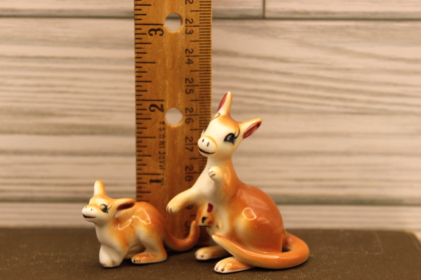 Miniature Kangaroo Family Porcelain Figurines Mom Joey Yearling ...