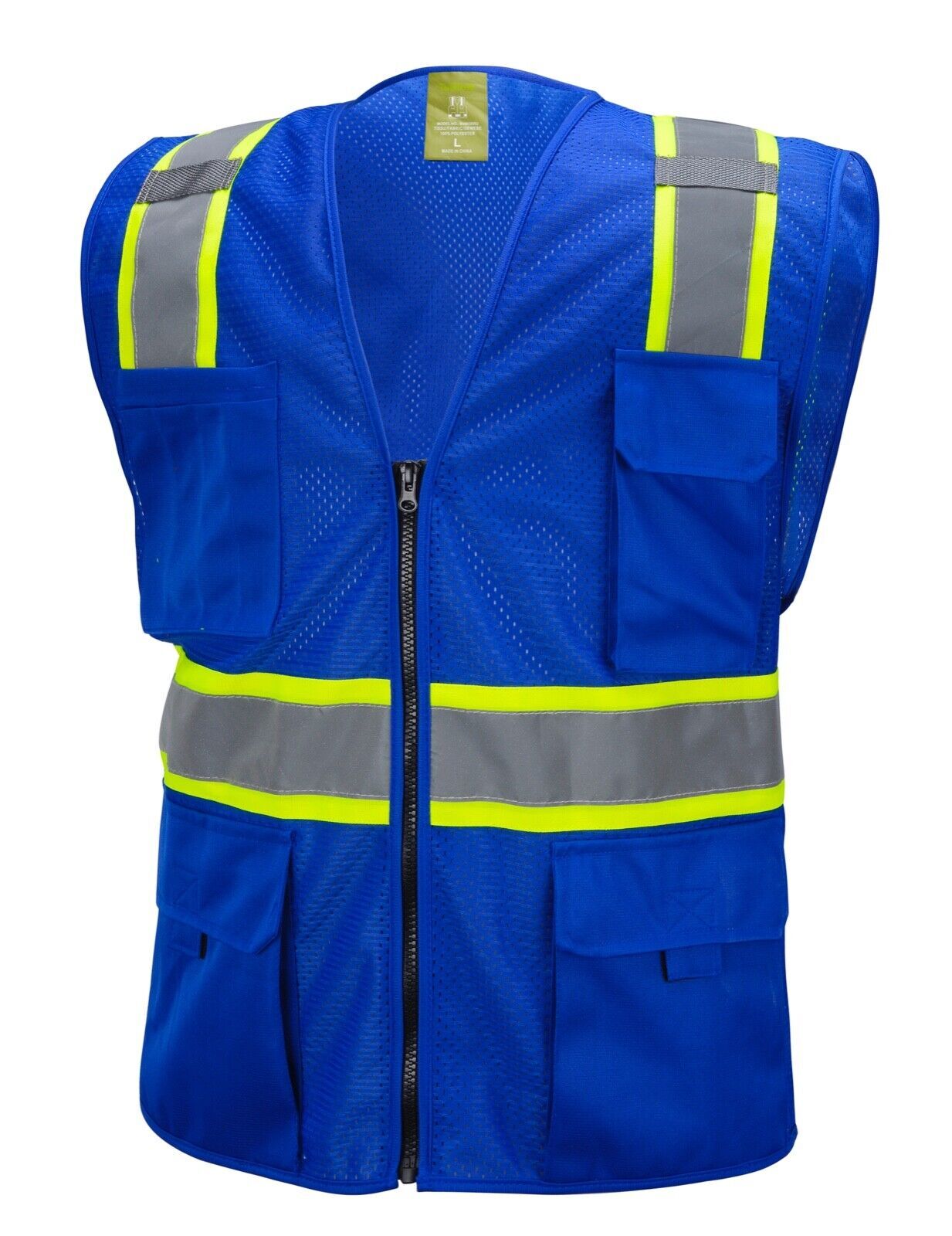 BLUE REFLECTIVE MESH SAFETY VEST w/ POCKETS 2 TONE SURVEYOR HIGH ...
